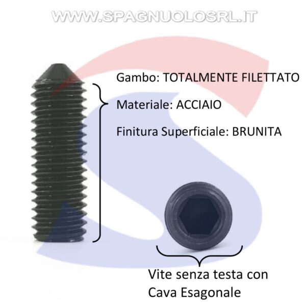 Vite senza Testa (GRANO) con Estremità Conica Brunita 14X20 - VITI ...