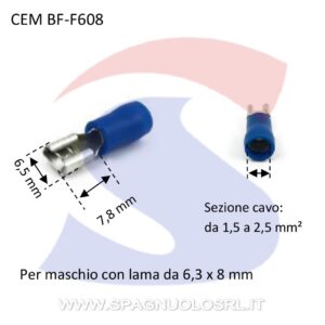 Faston femmina isolato Blu con lama di 6,5 x 7,8 mm - CEMBRE BF-F608 ...
